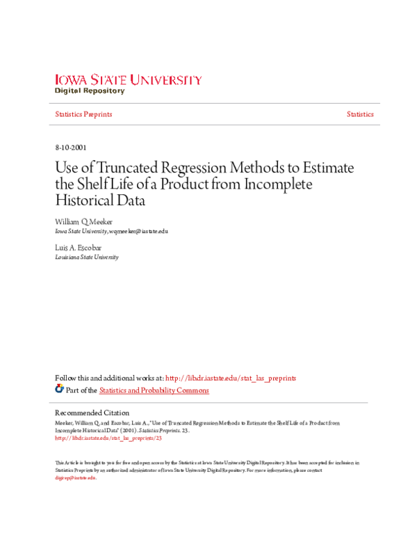 (PDF) Use of truncated regression methods to estimate the shelf life of a product from ...