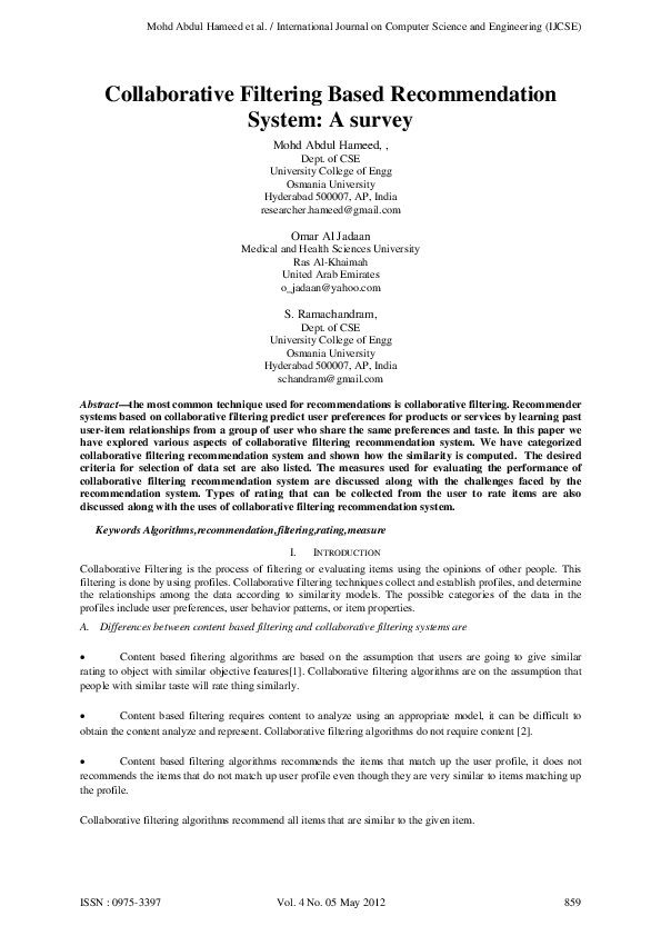 Collaborative Filtering Based Recommendation Systems