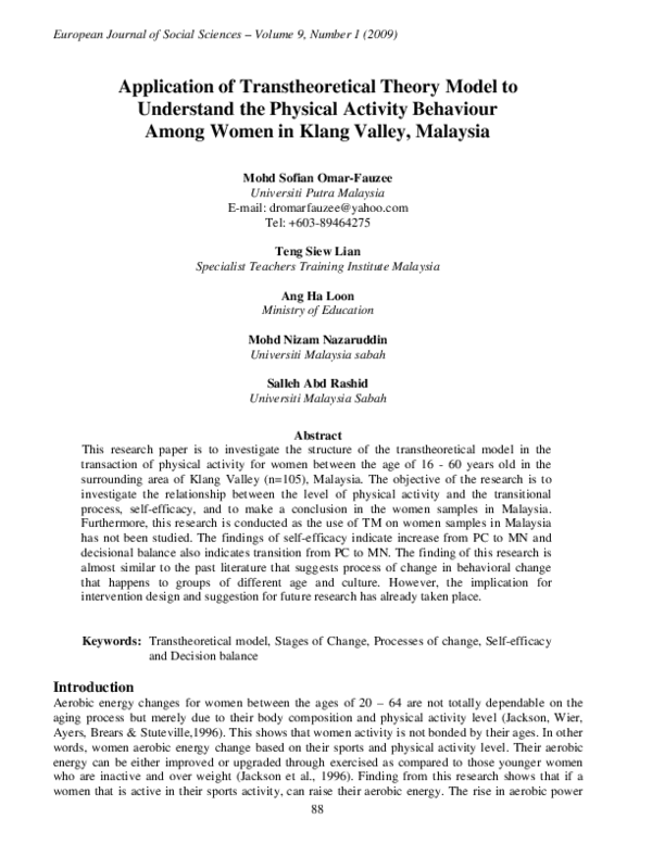 (PDF) Application of transtheoretical theory model to understand the ...