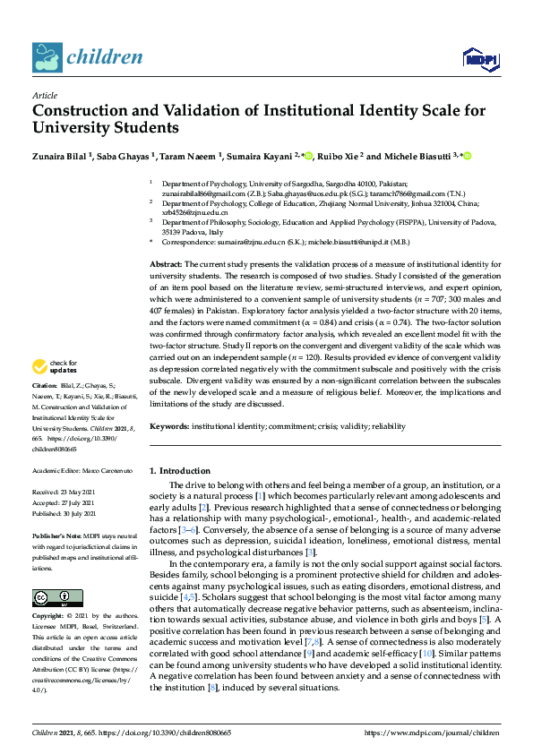 (PDF) Construction and Validation of Institutional Identity Scale for ...