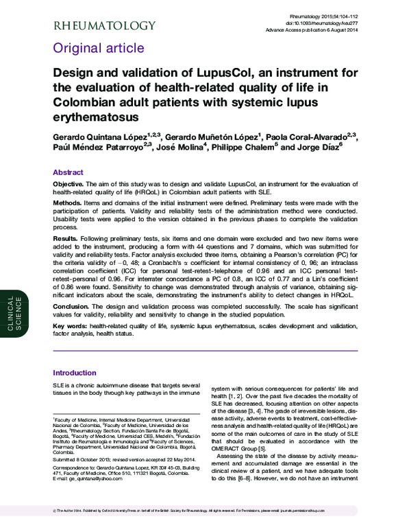(PDF) Design and validation of LupusCol, an instrument for the ...
