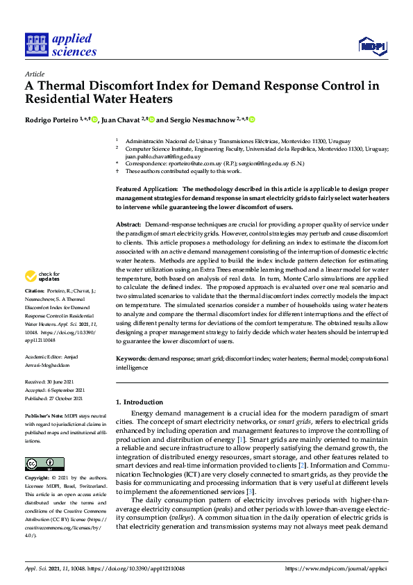 (PDF) Thermal Discomfort Index for Residential Water Heater Control