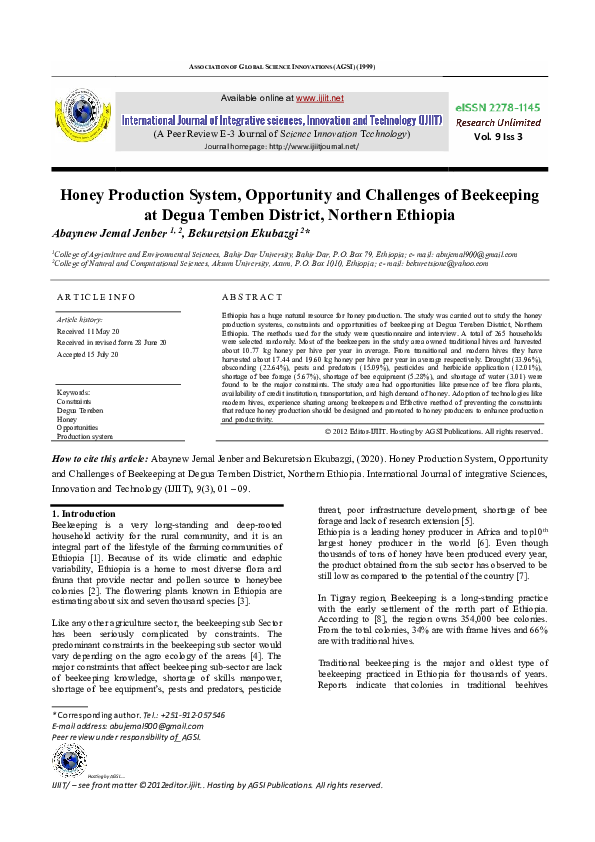 (PDF) Honey Production System, Opportunity and Challenges of Beekeeping ...