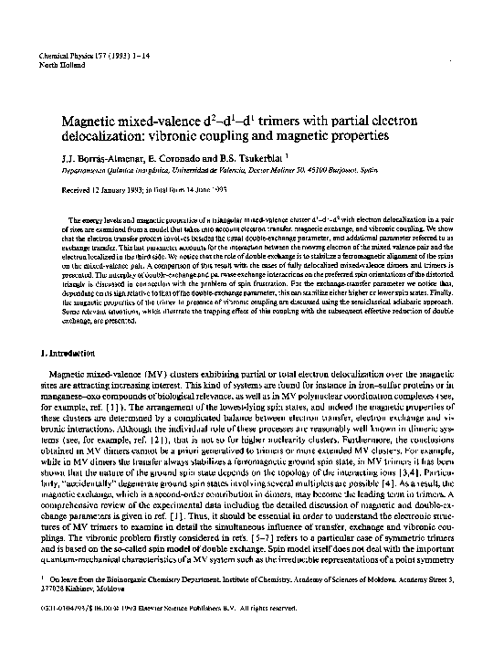 (PDF) Magnetic mixed-valence d2-d1-d1 trimers with partial electron ...