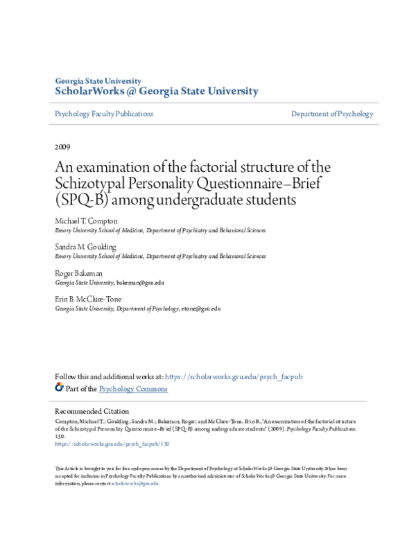 (PDF) An examination of the factorial structure of the Schizotypal ...