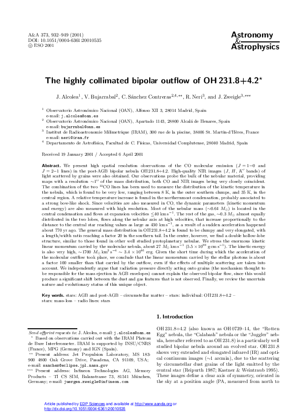 (PDF) The highly collimated bipolar outflow of OH 231.8+ 4.2