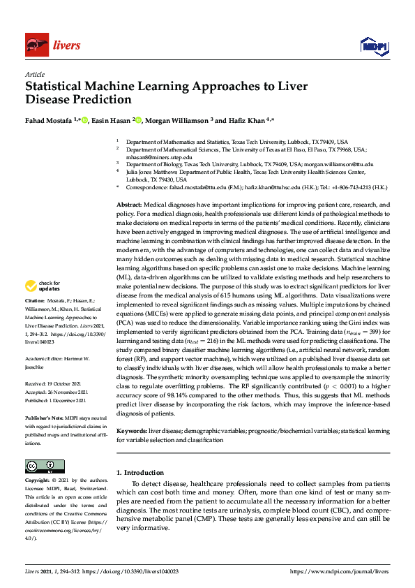 (PDF) Statistical Machine Learning Approaches to Liver Disease Prediction (PDF) Statistical Machine Learning Approaches to Liver Disease Prediction