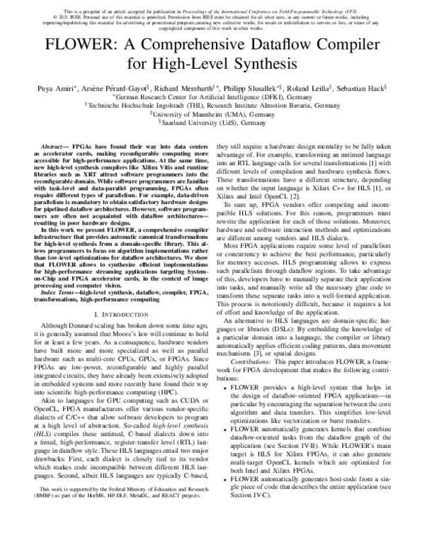 Pdf Flower A Comprehensive Dataflow Compiler For High Level Synthesis