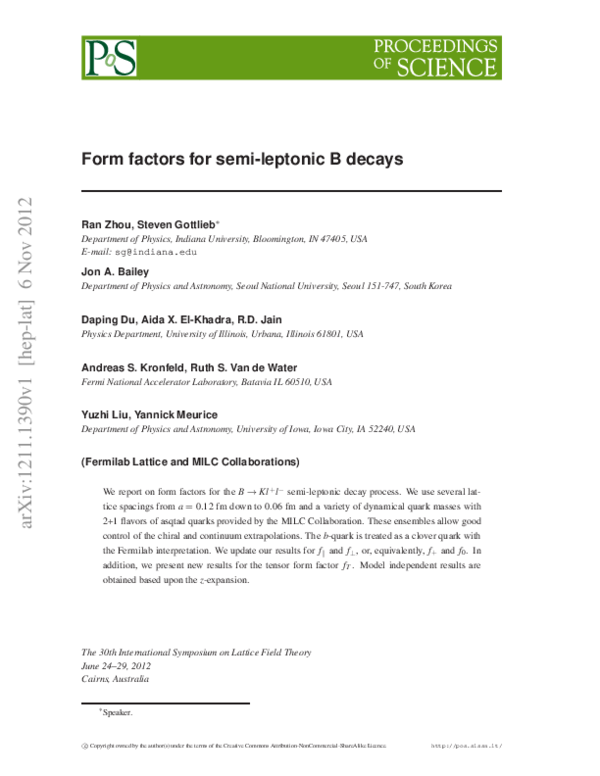(PDF) Form factors for semi-leptonic B decays