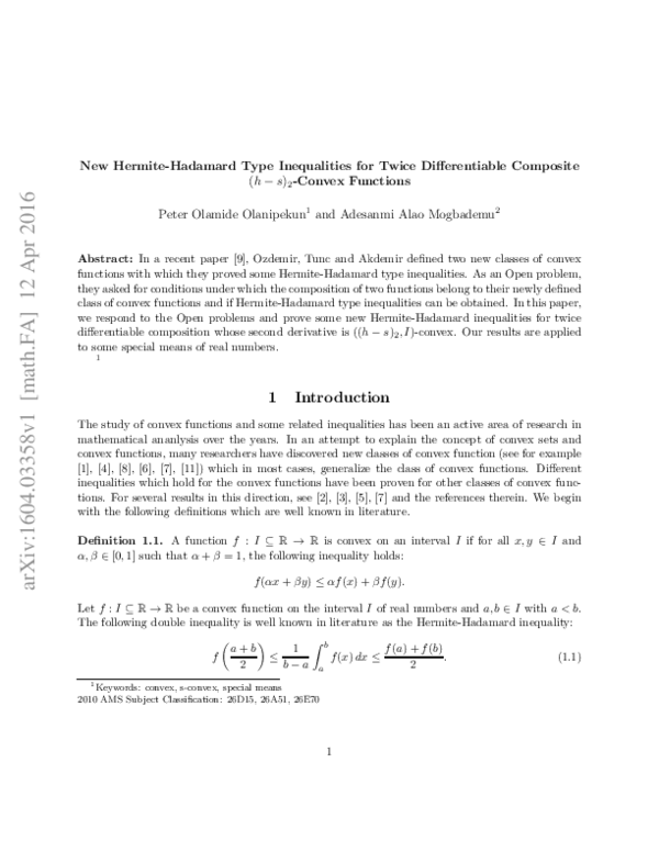 (PDF) New Hermite-Hadamard Type Inequalities for Twice Differentiable Composite $(h-s)_2$-Convex ...