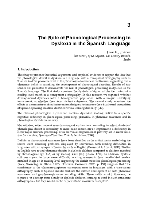 (PDF) The Role of Phonological Processing in Dyslexia in the Spanish ...