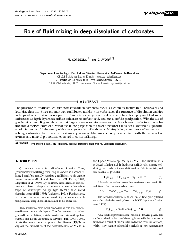 (PDF) Role of fluid in deep dissolution of carbonates