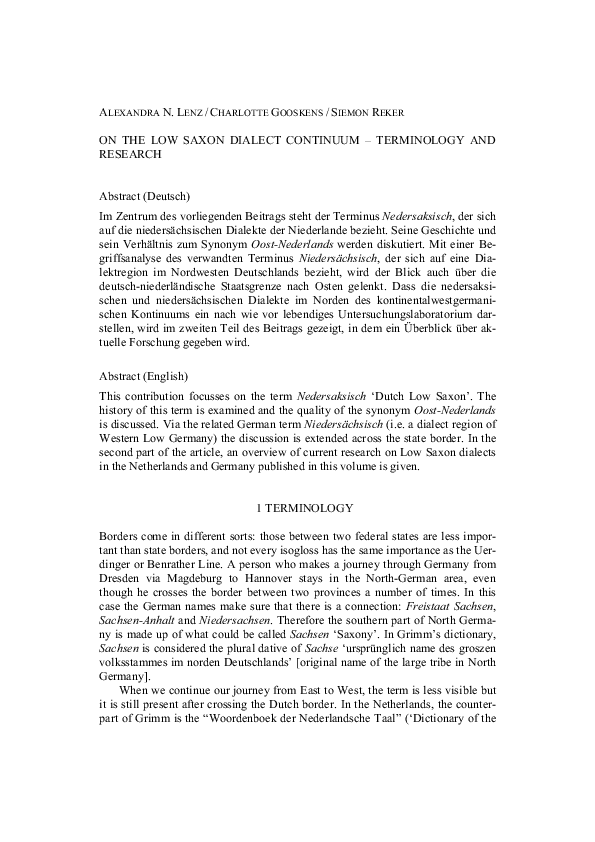 (PDF) On the Low Saxon Dialect continuum - terminology and research ...