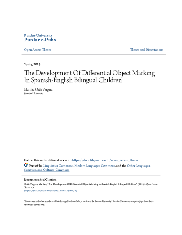 (PDF) The Development Of Differential Object Marking In Spanish-English Bilingual Children