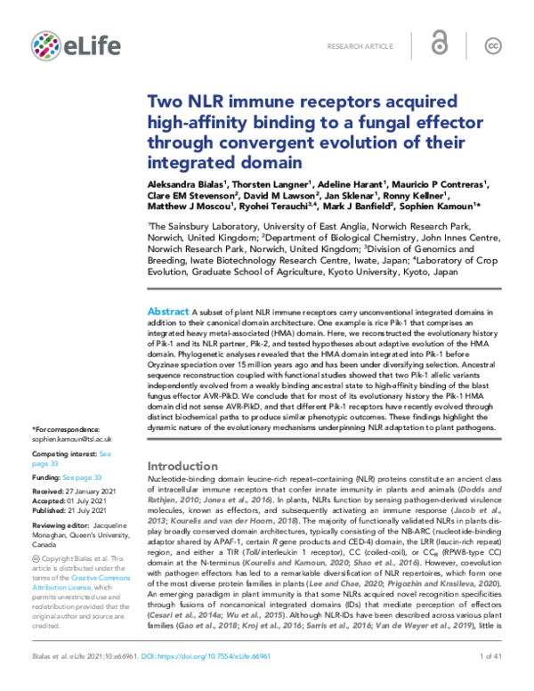 (PDF) Two NLR immune receptors acquired high-affinity binding to a ...