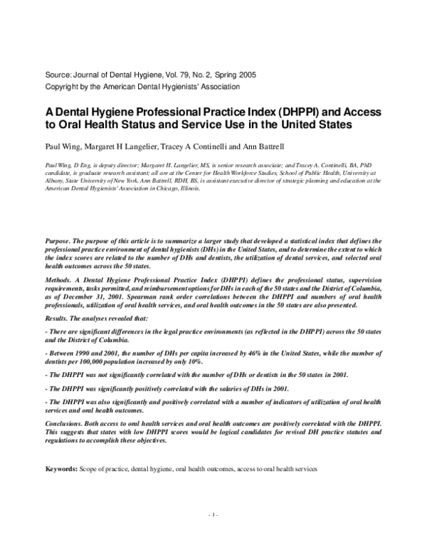 (PDF) A Dental Hygiene Professional Practice Index (DHPPI) and Access ...
