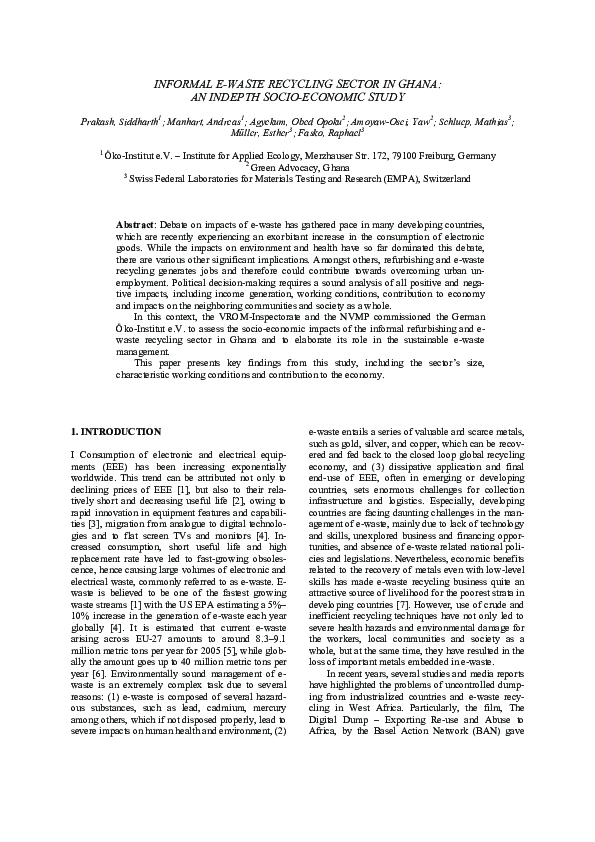 (PDF) Informal E-Waste Recycling Sector in Ghana: An Indepth Socio ...