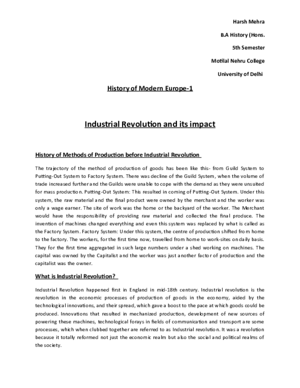 (DOC) Industrial Revolution and its impact.