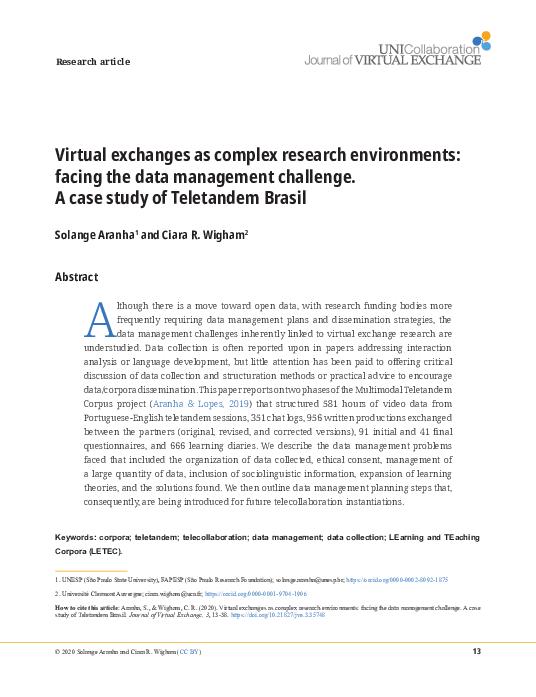(PDF) Virtual exchanges as complex research environments: facing the ...