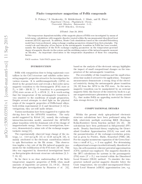 (PDF) Finite-temperature magnetism of FeRh compounds