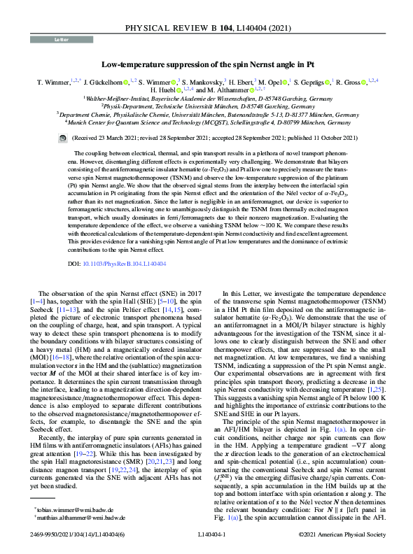 (PDF) Low-temperature suppression of the spin Nernst angle in Pt