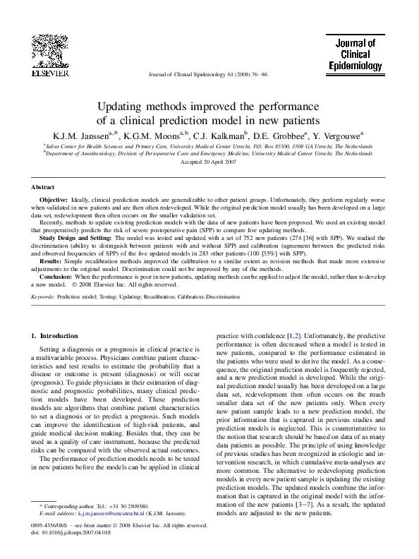 (PDF) Updating methods improved the performance of a clinical ...