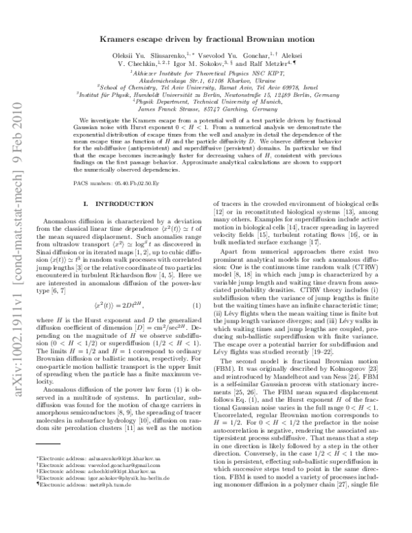 (PDF) Kramers-like escape driven by fractional Gaussian noise