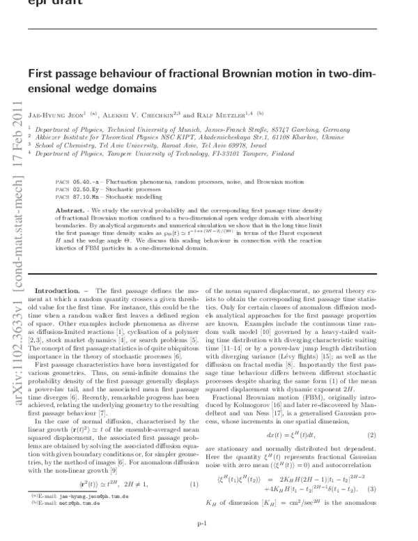 (PDF) First passage behaviour of fractional Brownian motion in two ...