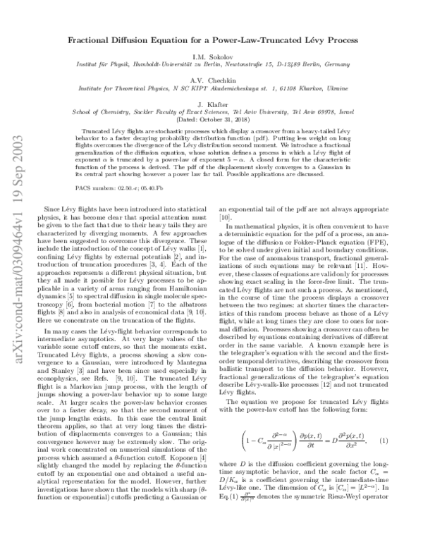 (PDF) Fractional diffusion equation for a power-law-truncated Lévy process