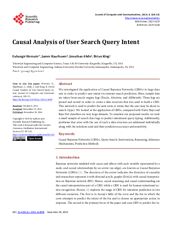 (PDF) Causal Analysis of User Search Query Intent