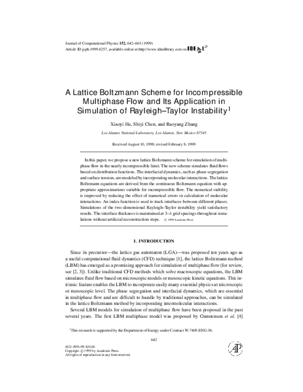 Pdf A Lattice Boltzmann Scheme For Incompressible Multiphase Flow And Its Application In