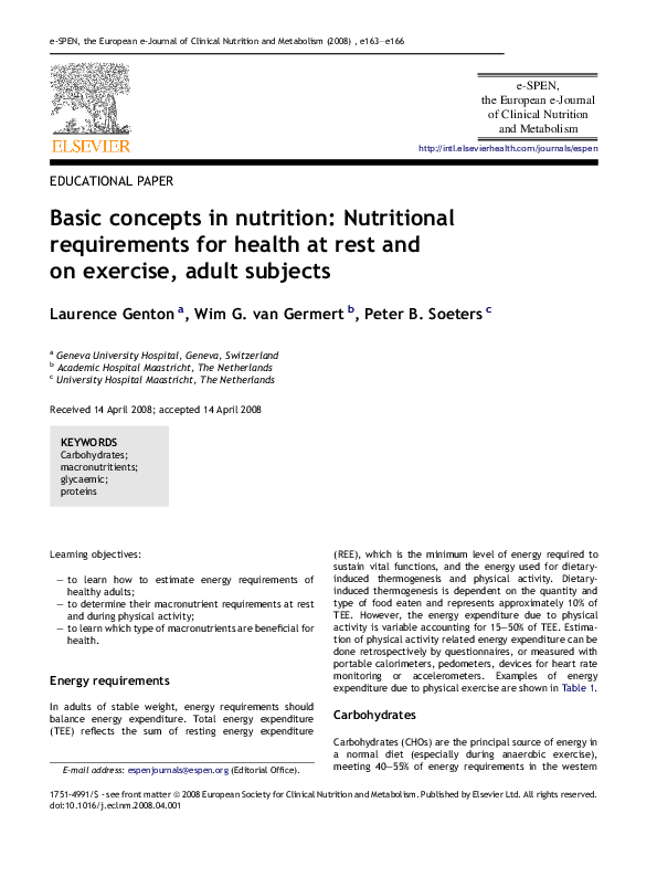 (PDF) Basic concepts in nutrition: Nutritional requirements for health ...
