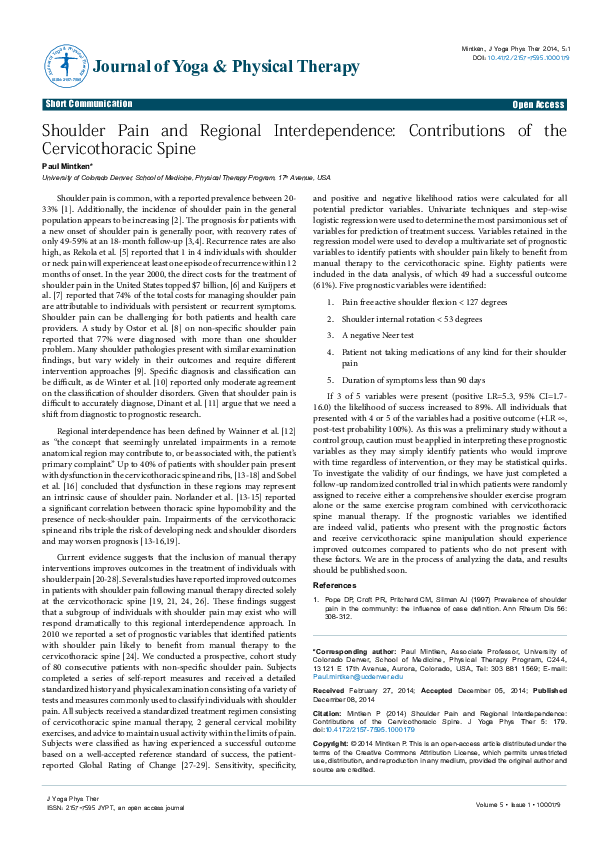 (PDF) Shoulder Pain and Regional Interdependence: Contributions of the ...