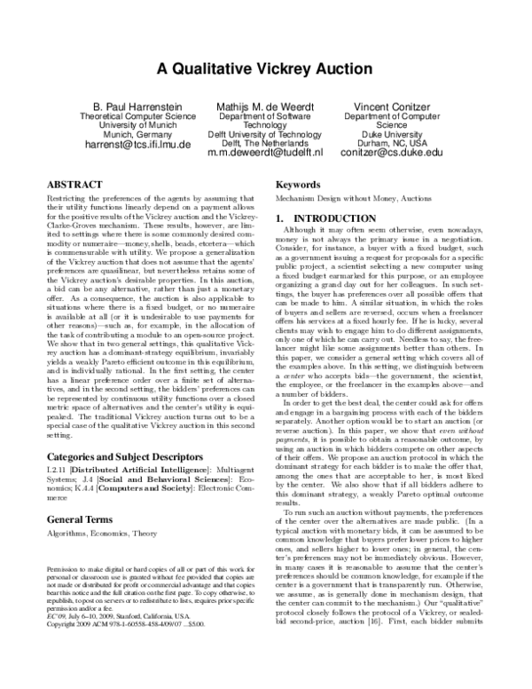 (PDF) A qualitative Vickrey auction