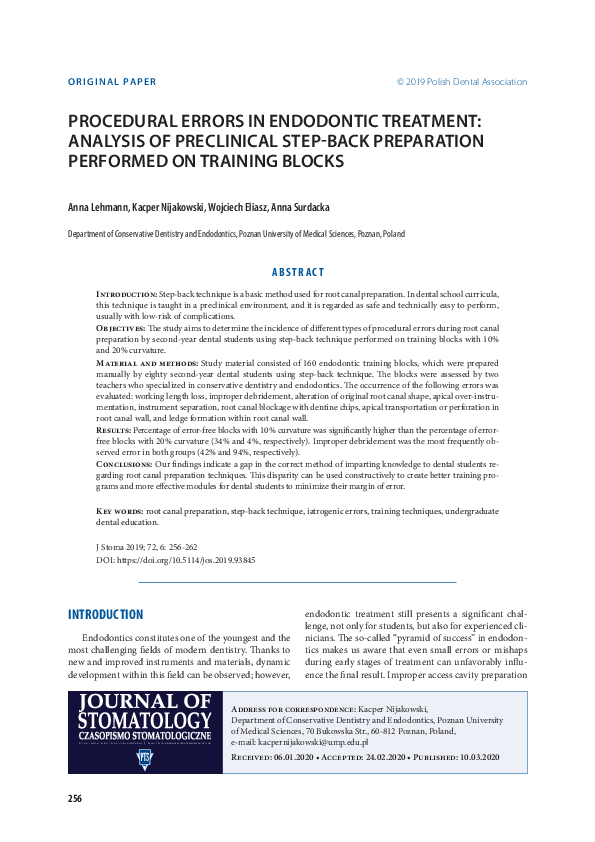 (PDF) Procedural errors in endodontic treatment: analysis of ...