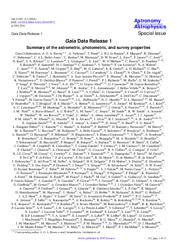 (PDF) Gaia Data Release 1