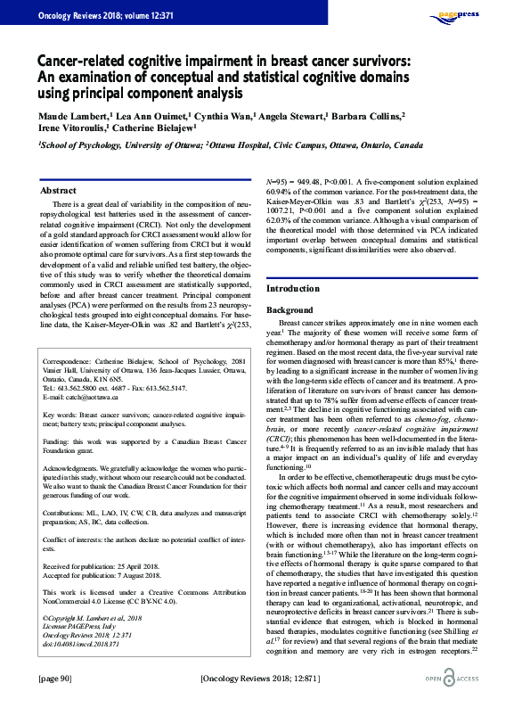 (PDF) Cancer-related cognitive impairment in breast cancer survivors: An examination of ...