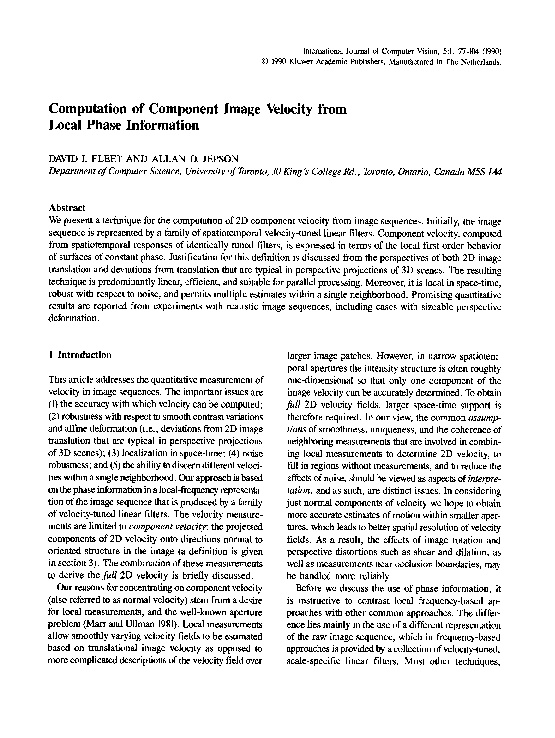 Pdf Computation Of Component Image Velocity From Local Phase Information