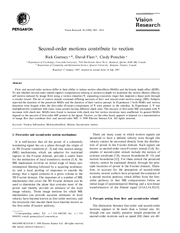 (PDF) Second-order motions contribute to vection