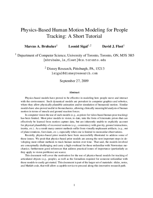 (PDF) Physics-based Human Motion Modeling for People Tracking: A Short ...