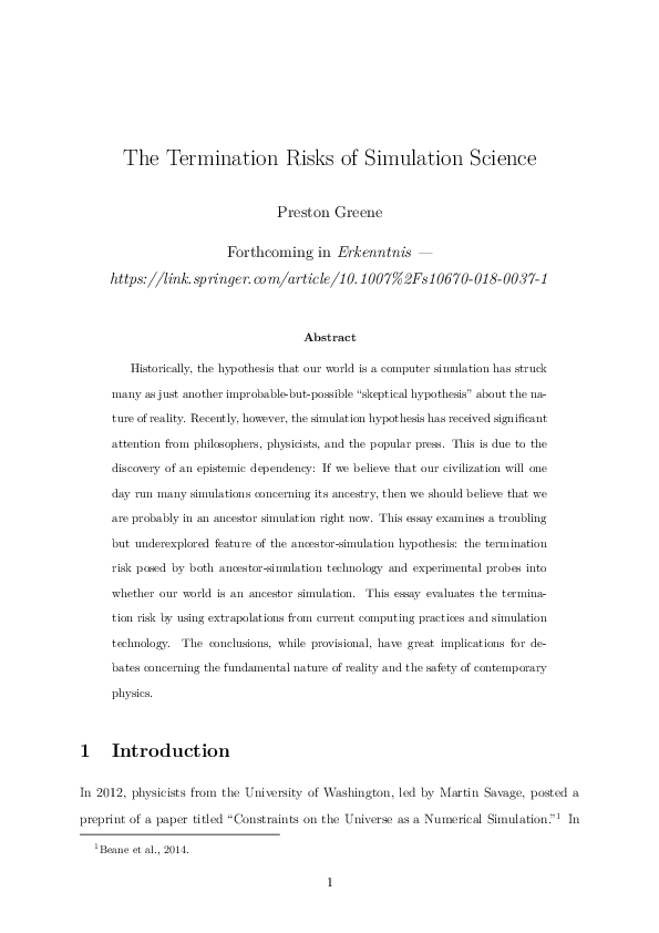 (PDF) The Termination Risks of Simulation Science