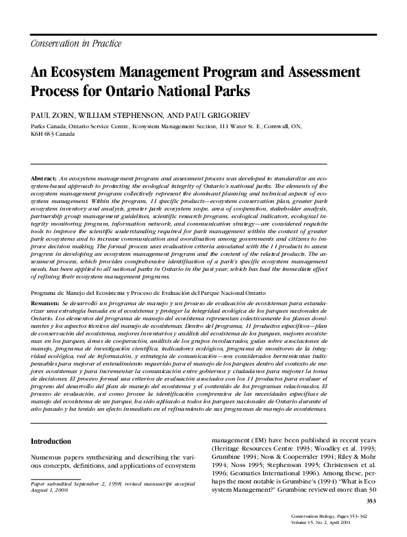 (PDF) An ecosystem management program and assessment process for ...