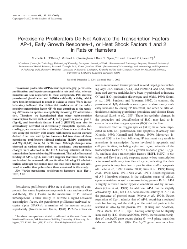(PDF) Peroxisome proliferators do not activate the transcription ... (PDF) Peroxisome proliferators do not activate the transcription ...