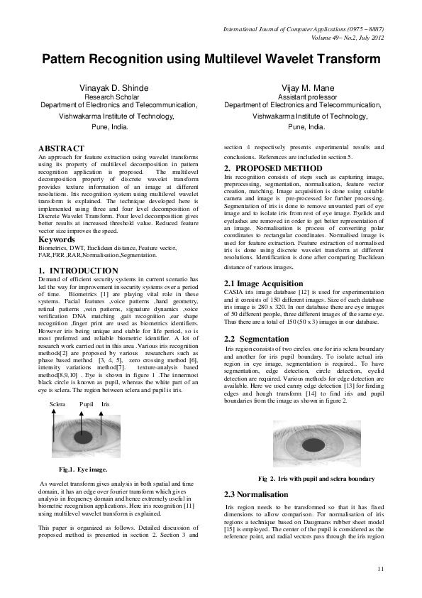 Pdf Pattern Recognition Using Multilevel Wavelet Transform Vinayak Shinde
