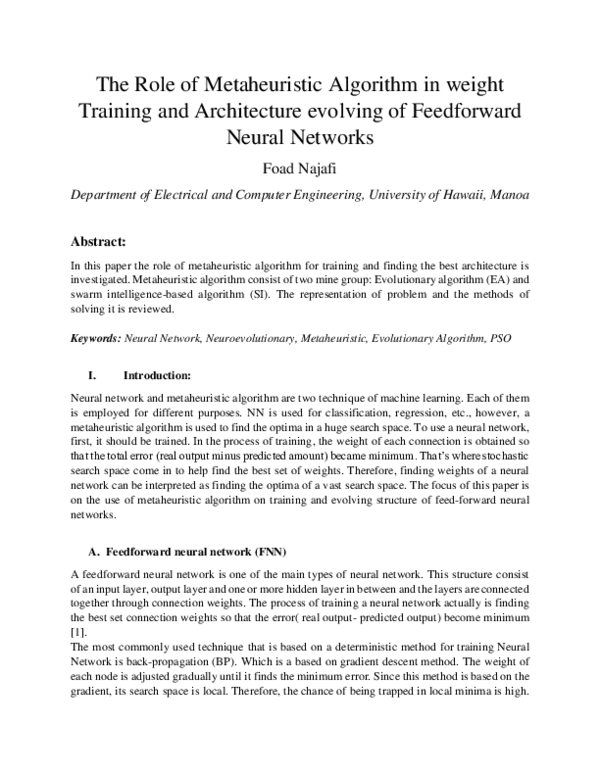 (PDF) The Role of Metaheuristic Algorithm in weight Training and ...