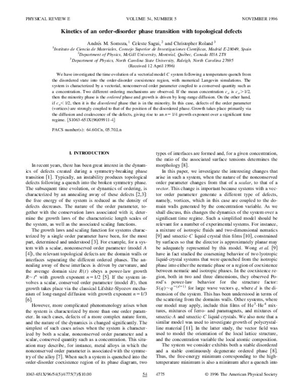(PDF) Kinetics of an order-disorder phase transition with topological ...
