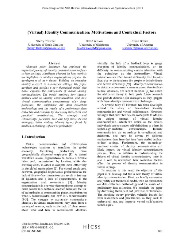 (PDF) (Virtual) Identity Communication: Motivations and Contextual Factors