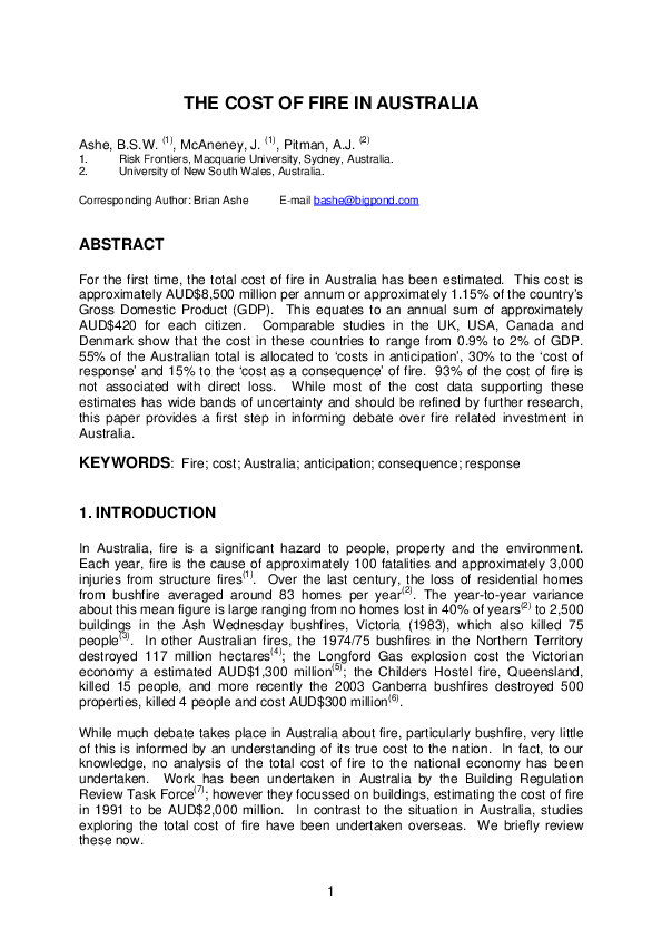 (PDF) The cost of fire in Australia