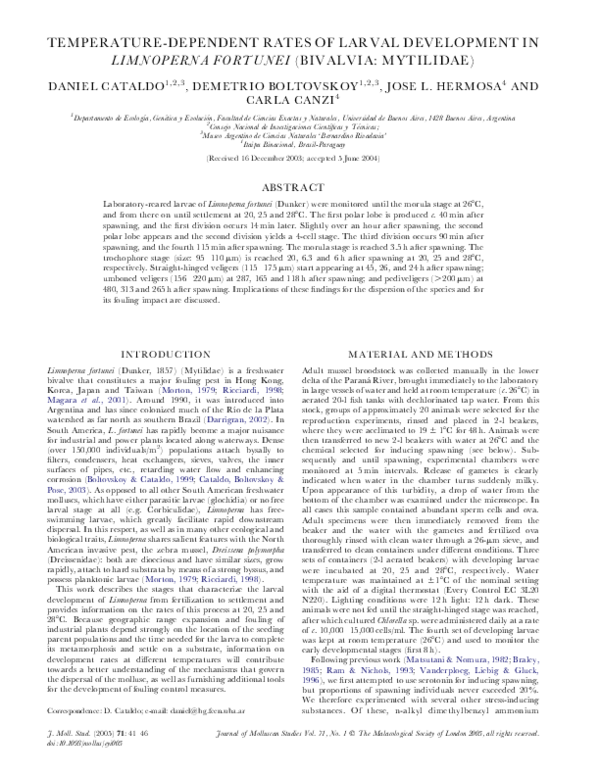 (PDF) Temperature-Dependent Rates Of Larval Development In Limnoperna ...