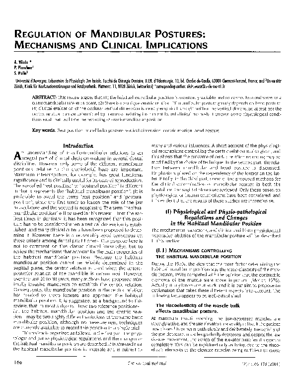 (PDF) Regulation of Mandibular Postures: Mechanisms and Clinical ...
